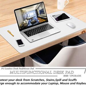 Desk Pad White, Laptop Desk Mat Waterproof Leather Desk Mat,Desk Organizers and Accessories(White, 31.5" x 15.7")