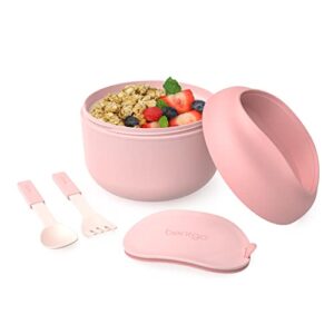 bentgo bowl - insulated leak-resistant bowl with snack compartment, collapsible utensils and improved easy-grip design for on-the-go - holds soup, rice, cereal & more - bpa-free, 21.2 oz (blush)