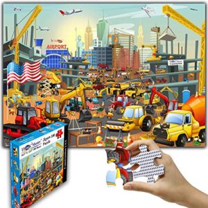 think2master construction in new york city, usa 100 pieces jigsaw puzzle fun educational toy for kids, school & families. great gift for boys & girls ages 4+ to stimulate learning. size:23.4” x 16.5”