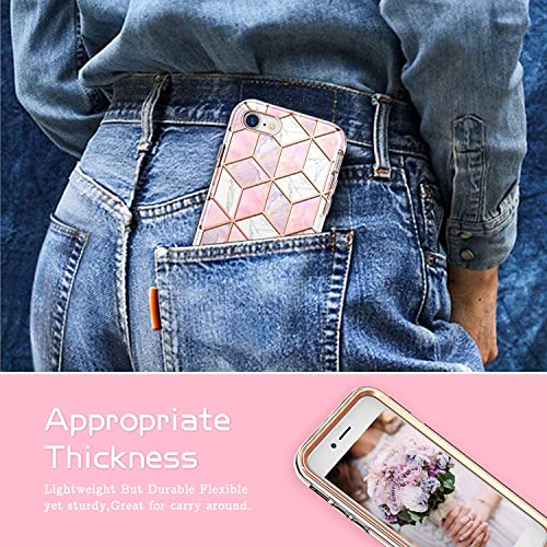 Hasaky Case for iPhone SE 2022 Case,iPhone SE 2020 Case,iPhone 8 Case,iPhone 7 Case,iPhone 6s/6 Case,Dual Layer TPU+PC Heavy Duty Anti-Scratch Shockproof Protective Phone Case - Pink/Rose Gold Marble