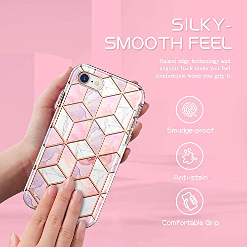 Hasaky Case for iPhone SE 2022 Case,iPhone SE 2020 Case,iPhone 8 Case,iPhone 7 Case,iPhone 6s/6 Case,Dual Layer TPU+PC Heavy Duty Anti-Scratch Shockproof Protective Phone Case - Pink/Rose Gold Marble