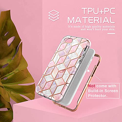 Hasaky Case for iPhone SE 2022 Case,iPhone SE 2020 Case,iPhone 8 Case,iPhone 7 Case,iPhone 6s/6 Case,Dual Layer TPU+PC Heavy Duty Anti-Scratch Shockproof Protective Phone Case - Pink/Rose Gold Marble