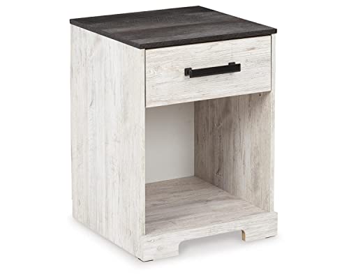 Signature Design by Ashley Shawburn Farmhouse 1 Drawer Night Stand, White & Gray