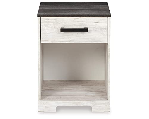 Signature Design by Ashley Shawburn Farmhouse 1 Drawer Night Stand, White & Gray