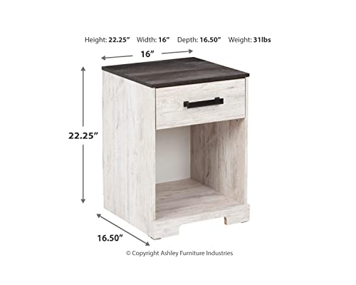 Signature Design by Ashley Shawburn Farmhouse 1 Drawer Night Stand, White & Gray