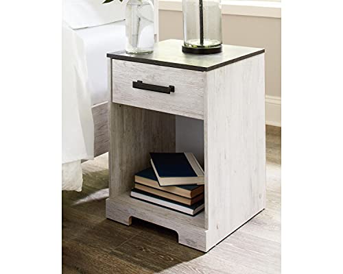 Signature Design by Ashley Shawburn Farmhouse 1 Drawer Night Stand, White & Gray