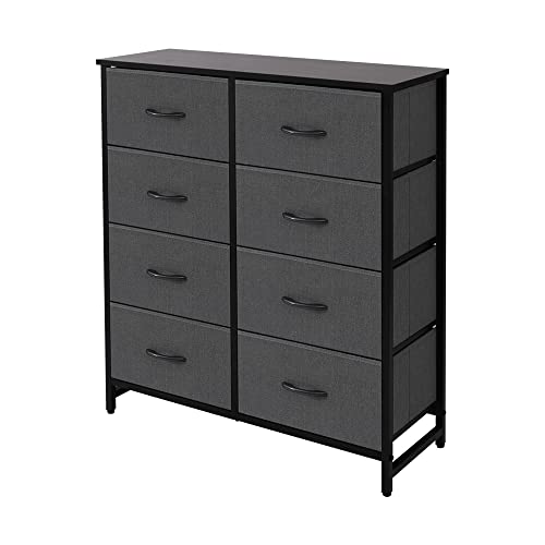 AZL1 Life Concept Storage Dresser Furniture Unit - Large Standing Organizer Chest for Bedroom, Office, Living Room, and Closet - 8 Drawer Removable Fabric Bins - Dark Grey