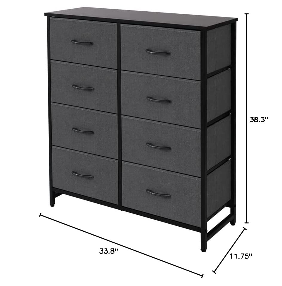 AZL1 Life Concept Storage Dresser Furniture Unit - Large Standing Organizer Chest for Bedroom, Office, Living Room, and Closet - 8 Drawer Removable Fabric Bins - Dark Grey