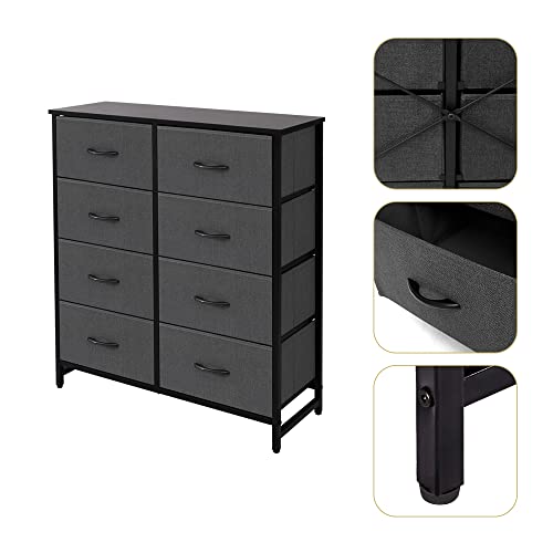 AZL1 Life Concept Storage Dresser Furniture Unit - Large Standing Organizer Chest for Bedroom, Office, Living Room, and Closet - 8 Drawer Removable Fabric Bins - Dark Grey