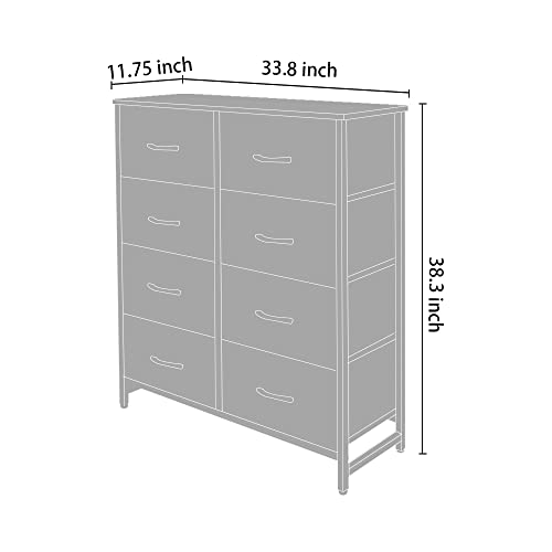 AZL1 Life Concept Storage Dresser Furniture Unit - Large Standing Organizer Chest for Bedroom, Office, Living Room, and Closet - 8 Drawer Removable Fabric Bins - Dark Grey