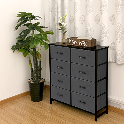 AZL1 Life Concept Storage Dresser Furniture Unit - Large Standing Organizer Chest for Bedroom, Office, Living Room, and Closet - 8 Drawer Removable Fabric Bins - Dark Grey