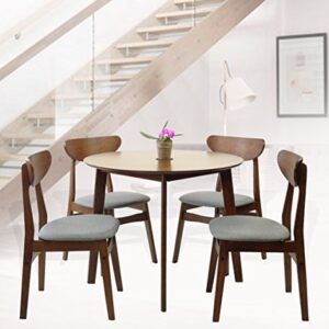 Dining Room Set of 2 Yumiko Chairs and Round Dining Table Kitchen Modern Solid Wood w/Padded Seat, White Color with Light Gray Cushion