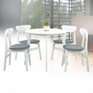 Dining Room Set of 2 Yumiko Chairs and Round Dining Table Kitchen Modern Solid Wood w/Padded Seat, White Color with Light Gray Cushion