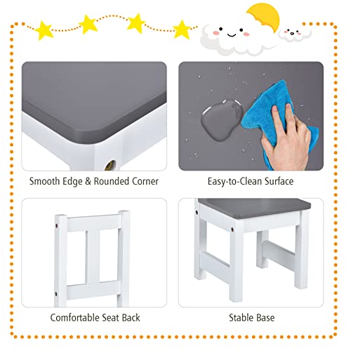 Costzon Kids Table and Chair Set, Wood Activity Table with Toy Storage Bench & 2 Chairs for Children Reading, Arts, Crafts, Snack Time, Homework, Playroom, Toddler Table and Chair Set (Grey)