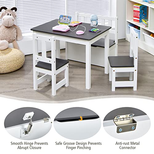 Costzon Kids Table and Chair Set, Wood Activity Table with Toy Storage Bench & 2 Chairs for Children Reading, Arts, Crafts, Snack Time, Homework, Playroom, Toddler Table and Chair Set (Grey)