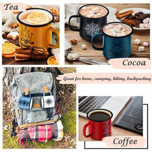 E-far Enamel Camping Mug Set of 6, 16 Ounce Metal Enamel Coffee Tea Cups for Outdoor Camping Hiking Backpacking Kids, 2-Sided Unique Graphic Design & Large Size - Colourful