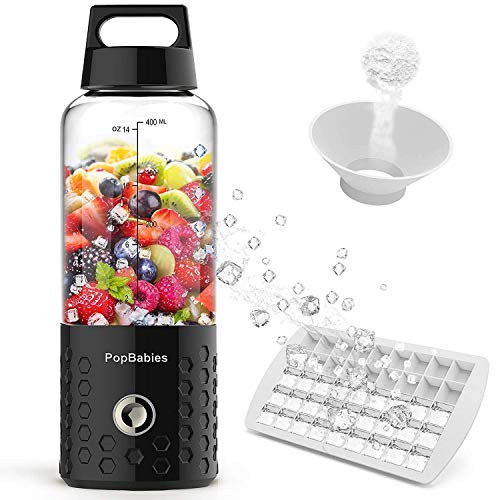 PopBabies Personal Smoothie Blender, Portable Blender, Battery Powered USB Blender to go Black & Ivory White