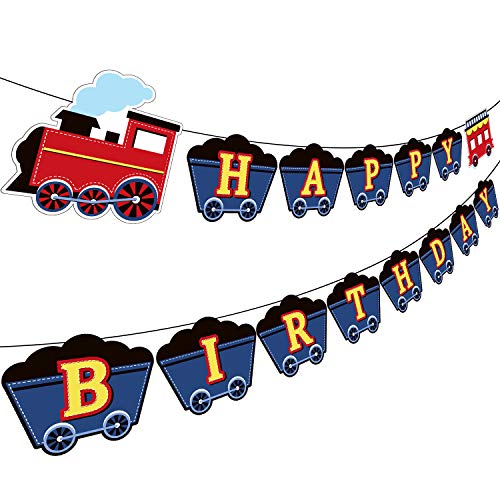 Train Birthday Party Banner Decorations, Railroad Steam Train Happy Birthday Sign Transportation Vehicle Party Garland Supplies