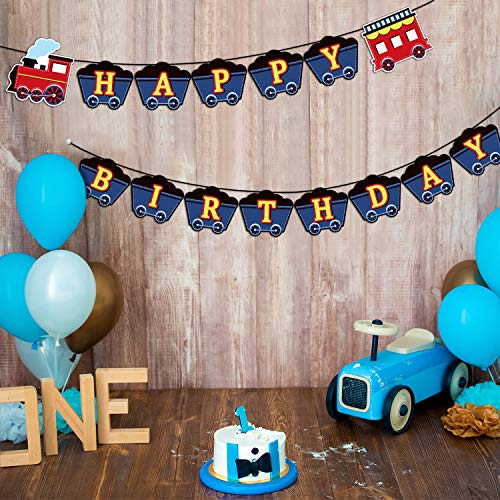 Train Birthday Party Banner Decorations, Railroad Steam Train Happy Birthday Sign Transportation Vehicle Party Garland Supplies