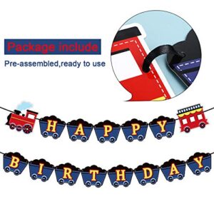 Train Birthday Party Banner Decorations, Railroad Steam Train Happy Birthday Sign Transportation Vehicle Party Garland Supplies