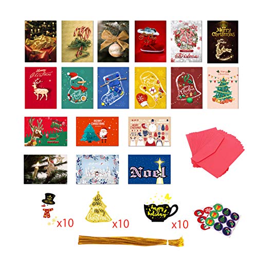 Merry Christmas Cards Holiday Greeting Cards 18 Cards with Red Envelopes and Cute Seals 30 Pack Set Assorted