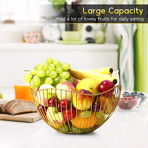 DMAR Wire Fruit Basket Gold Fruit Bowl for Kitchen Counter Wave Fruit Basket Serving Bowl Wire Fruit Dish for Fruits and Veggies