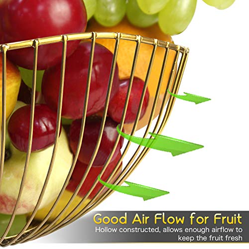 DMAR Wire Fruit Basket Gold Fruit Bowl for Kitchen Counter Wave Fruit Basket Serving Bowl Wire Fruit Dish for Fruits and Veggies