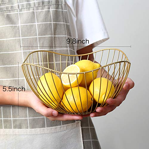 DMAR Wire Fruit Basket Gold Fruit Bowl for Kitchen Counter Wave Fruit Basket Serving Bowl Wire Fruit Dish for Fruits and Veggies