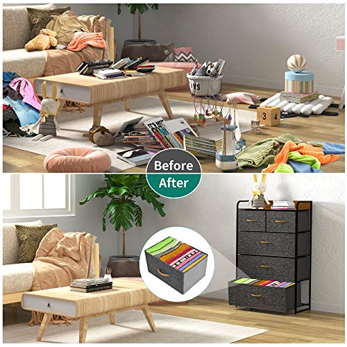 YITAHOME Fabric Dresser with 5 Drawers - Storage Tower with Large Capacity, Organizer Unit for Bedroom, Living Room & Closets - Sturdy Steel Frame, Wooden Top & Easy Pull Fabric Bins (Dark Grey)