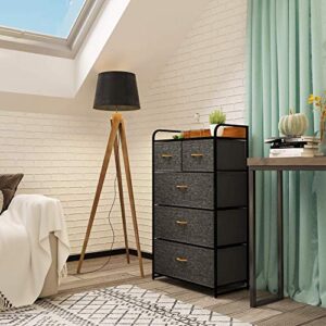 YITAHOME Fabric Dresser with 5 Drawers - Storage Tower with Large Capacity, Organizer Unit for Bedroom, Living Room & Closets - Sturdy Steel Frame, Wooden Top & Easy Pull Fabric Bins (Dark Grey)