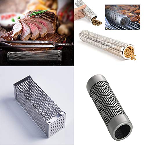 Pellet Smoker Tube Pipe Stainless Steel Smoking Tube for Cold/Hot Smoking Portable Smoke Generator for Outdoor Cooking BBQ (6“, Round)