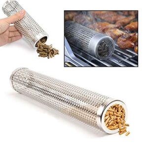 Pellet Smoker Tube Pipe Stainless Steel Smoking Tube for Cold/Hot Smoking Portable Smoke Generator for Outdoor Cooking BBQ (6“, Round)