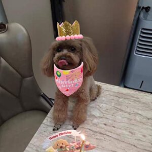 ADOGGYGO Dog Birthday Bandana Hat Set Dog Puppy Birthday Party Supply Dog Bandana Boy Girl Puppy Birthday Hat Scarf for Small Medium Dog Pet (Pink Scarf & Crown)