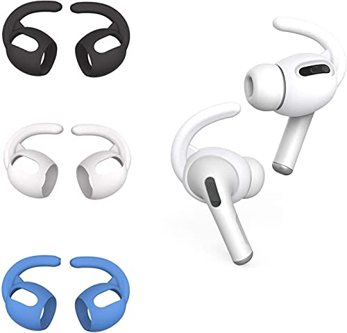 CANOPUS AirPods Pro Ear Hooks Compatible with Apple AirPods Pro, Anti-Slip Ear Covers Accessories (Not Fit in The Charging Case), 3 Pairs (White, Black & Blue) of Ear Tips with Silicone Storage Pouch