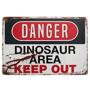 fstiko danger dinosaur area keep out retro vintage metal tin sign funny boy's bedroom wall decor man cave coffee bar signs 8x12inch