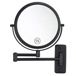 decluttr wall mounted makeup mirror with 5x magnification, 8 inch double sided vanity magnifying mirror for bathroom, black