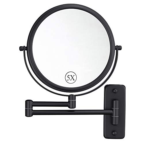 DECLUTTR Wall Mounted Makeup Mirror with 5X Magnification, 8 Inch Double Sided Vanity Magnifying Mirror for Bathroom, Black