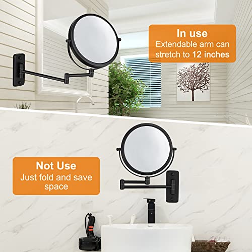 DECLUTTR Wall Mounted Makeup Mirror with 5X Magnification, 8 Inch Double Sided Vanity Magnifying Mirror for Bathroom, Black