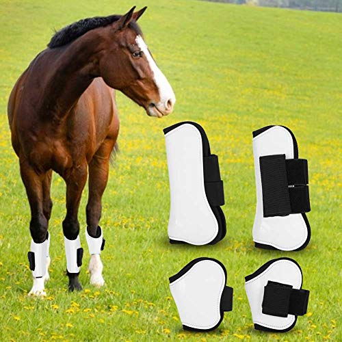 Zerodis Horse Leg Guard, 4PCS PU Shell Horse Front Back Leg Guard Boot Wrap Protective Boots Horse Fly Protection Leg Guards Set During Jump