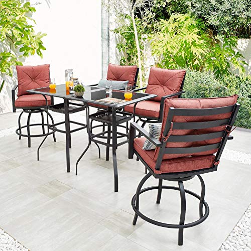 PatioFestival Outdoor Height Bistro Chairs Set Patio Swivel Bar Stools with 4 Yard Armrest Chairs and 2 Glass Top Tables, All Weather Steel Frame Furniture for Lawn, Deck, Backyard and Pool