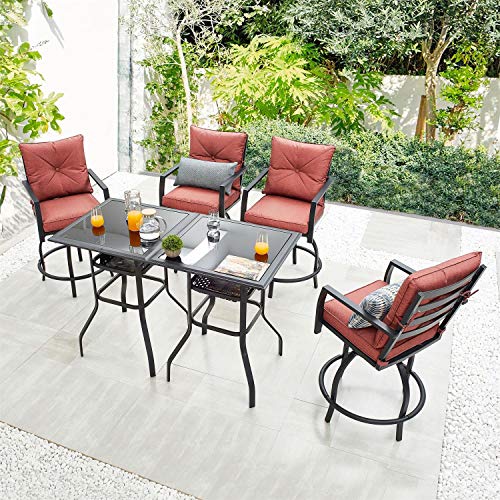 PatioFestival Outdoor Height Bistro Chairs Set Patio Swivel Bar Stools with 4 Yard Armrest Chairs and 2 Glass Top Tables, All Weather Steel Frame Furniture for Lawn, Deck, Backyard and Pool