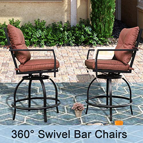 PatioFestival Outdoor Height Bistro Chairs Set Patio Swivel Bar Stools with 4 Yard Armrest Chairs and 2 Glass Top Tables, All Weather Steel Frame Furniture for Lawn, Deck, Backyard and Pool