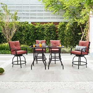 PatioFestival Outdoor Height Bistro Chairs Set Patio Swivel Bar Stools with 4 Yard Armrest Chairs and 2 Glass Top Tables, All Weather Steel Frame Furniture for Lawn, Deck, Backyard and Pool