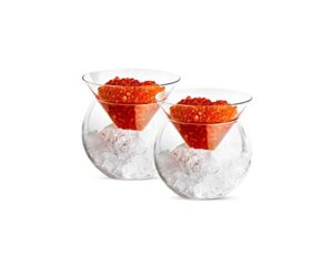 kook glass caviar chiller server set, serving dish with ice holder, for shrimp, appetizers, liquor, martinis and cocktails, dishwasher safe, 5 oz bowl, set of 2