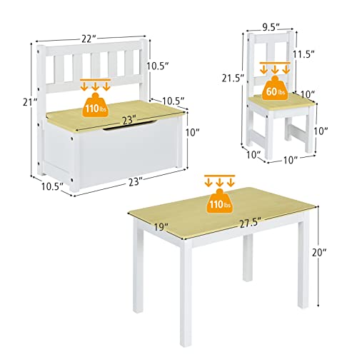 Costzon Kids Table and Chair Set, Wood Activity Table with Toy Storage Bench & 2 Chairs for Children Reading, Arts, Crafts, Snack Time, Homework, Playroom, Toddler Table and Chair Set (Natural)