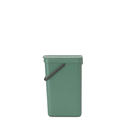 Brabantia Sort & Go Kitchen Recycling Bin (16 L/Fir Green) Stackable Waste Organiser with Handle & Removable Lid, Easy Clean, Fixtures Included for Wall/Cupboard Mounting