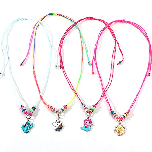 24 Pcs Kids Jewelry for Girls Woven Friendship Bracelets and Necklaces Set with Animal Unicorn Mermaid Butterfly Flower Pendants Gift for Little Girls