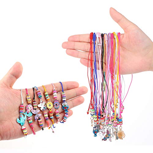 24 Pcs Kids Jewelry for Girls Woven Friendship Bracelets and Necklaces Set with Animal Unicorn Mermaid Butterfly Flower Pendants Gift for Little Girls