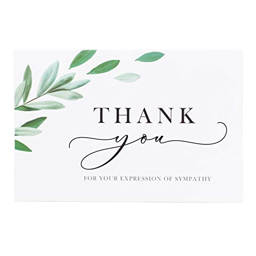 Gooji Thank You Cards for Funeral – 20 pcs Sympathy Acknowledgement Cards – Elegant and Classy Watercolor Design - Matching Peel-and-Seal White Envelopes Included – Bulk 4 x 6-inch Thank You Notes