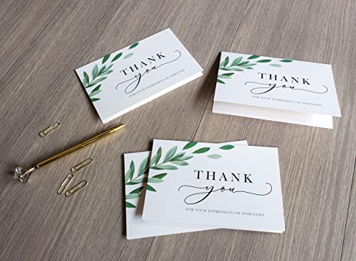 Gooji Thank You Cards for Funeral – 20 pcs Sympathy Acknowledgement Cards – Elegant and Classy Watercolor Design - Matching Peel-and-Seal White Envelopes Included – Bulk 4 x 6-inch Thank You Notes